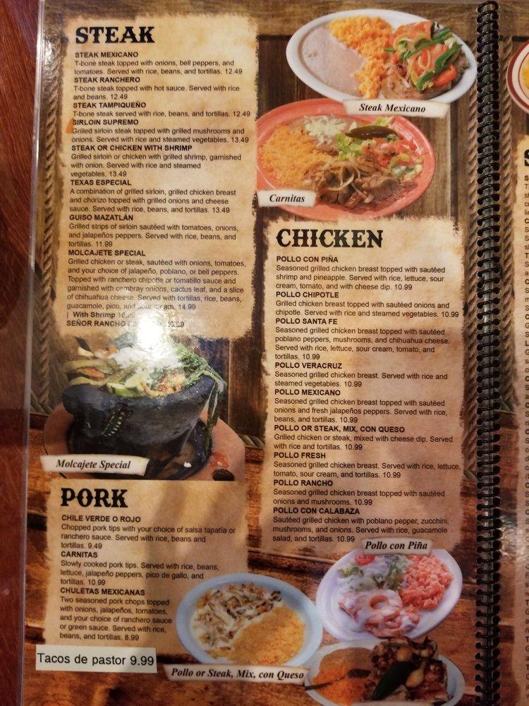 Menu at El Señor Rancho restaurant, Lenoir City