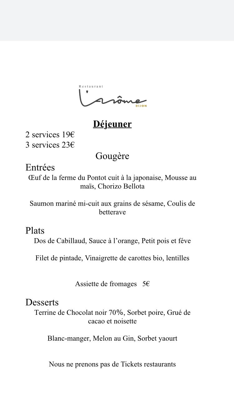 Menu au L'ARÔME restaurant, Dijon
