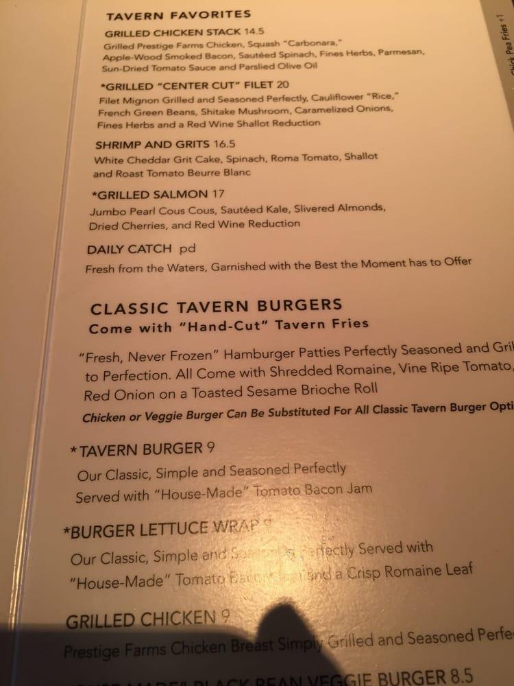Menu at Marlow's Tavern restaurant, Tampa