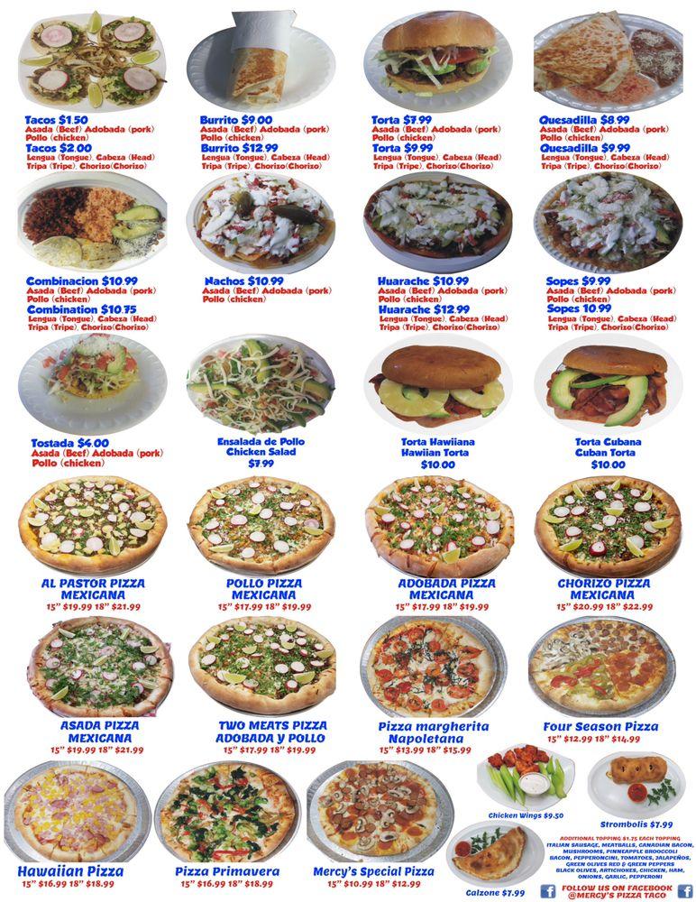 Carta de pizzería Mercy’s Pizza Taco, Pasco