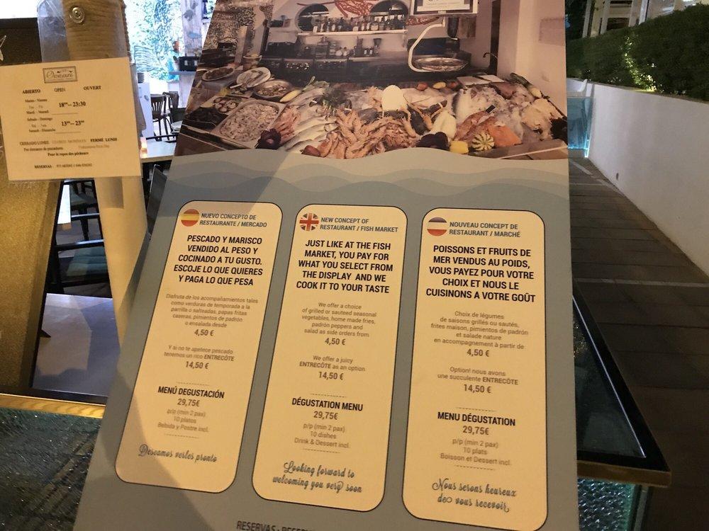 Menu at Ocean Fish restaurant, Palmanova