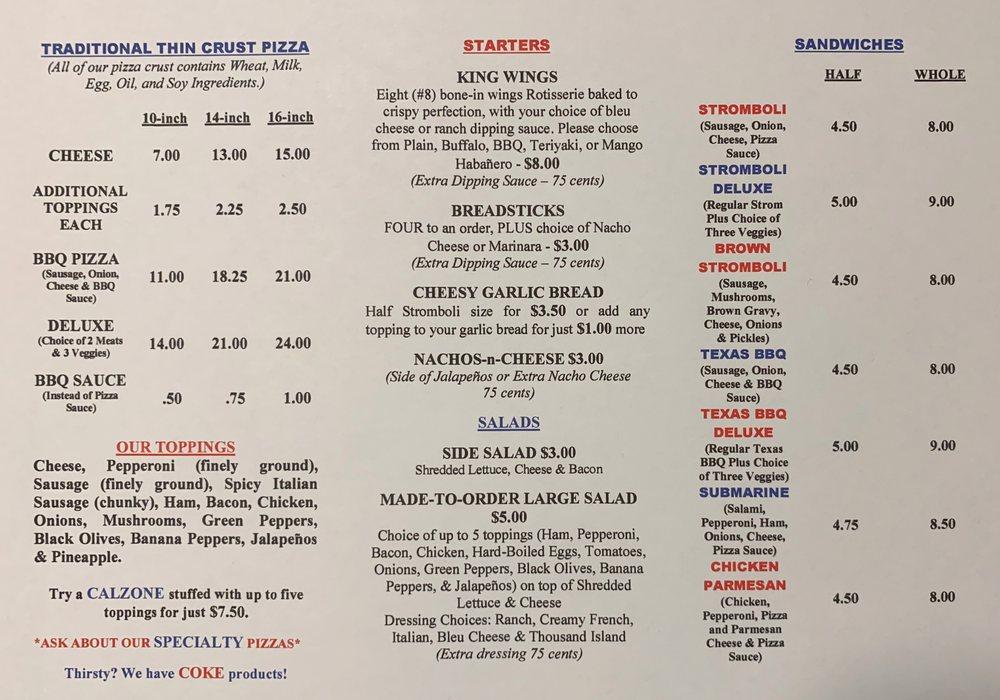 Menu at Pizza King Express pizzeria, Whiteland