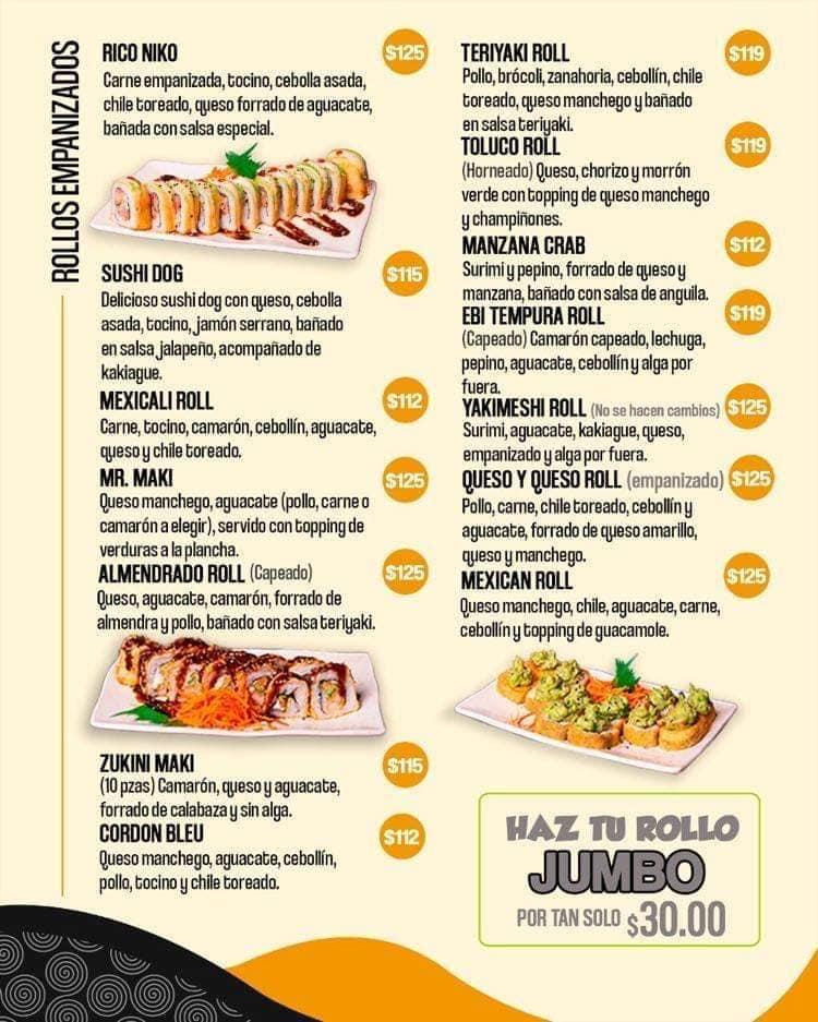 Menu at SUSHI Mr. Niko restaurant, Mexicali, Boulevar Benito Juárez 2228
