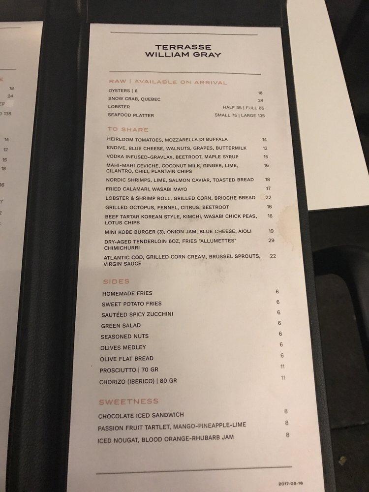 Menu at Terrasse William Gray pub & bar, Montréal