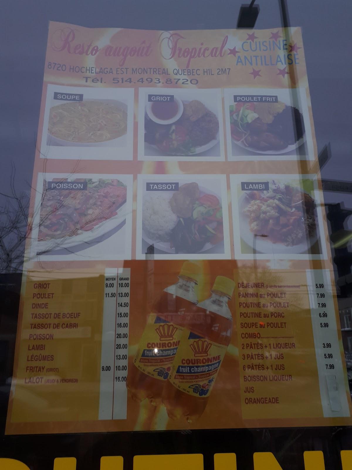 Menu au Au goût tropical restaurant, Montréal