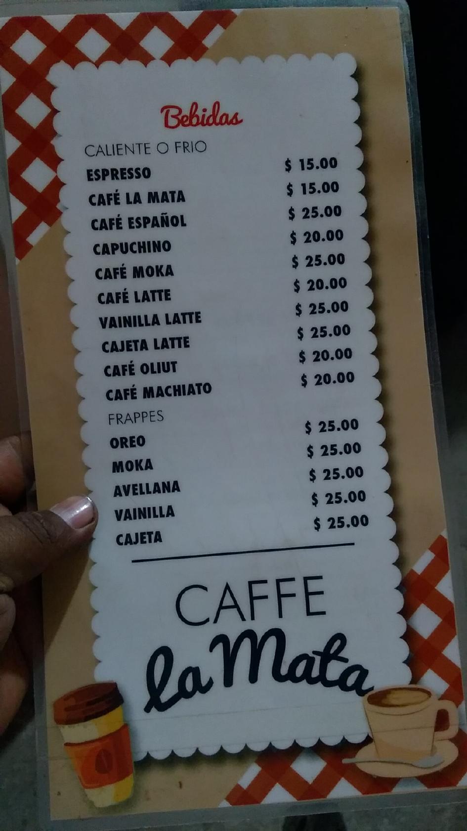 Menu at Cafe La Mata, Santiago Matatlan