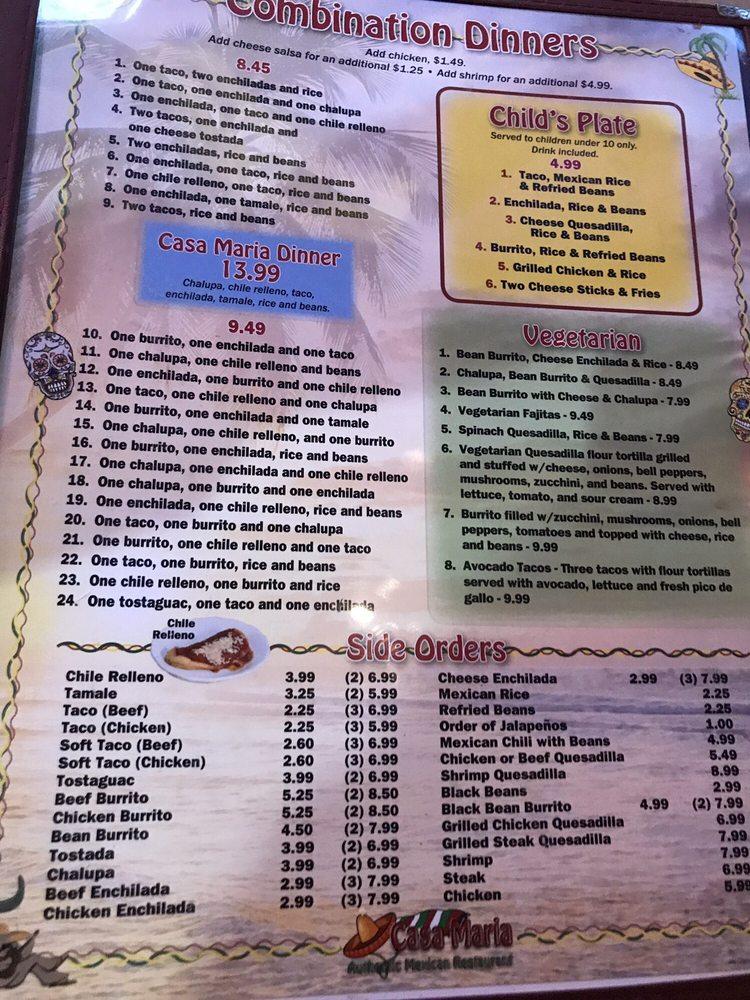 Menu at Casa Maria restaurant, Jacksonville Beach, 3rd St S