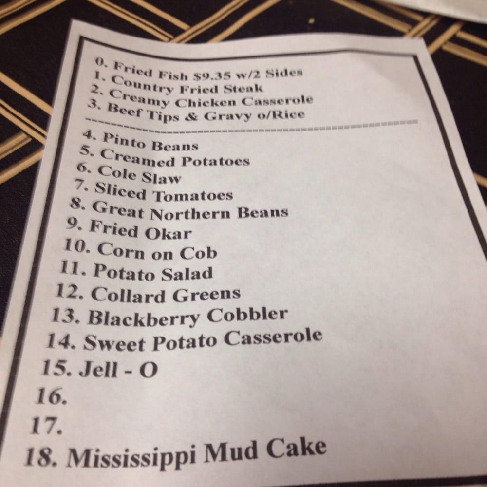 Menu at Cody J's restaurant, Cartersville
