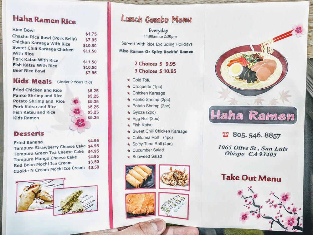 Menu at HaHa Sushi And Ramen restaurant, San Luis Obispo