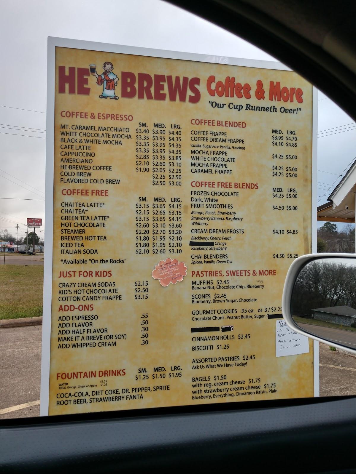Menu at Hebrews Coffee and More, Mount Pleasant