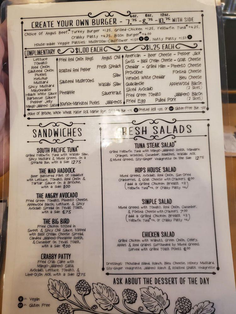 Menu at Hops Burger Bar, Winston-Salem