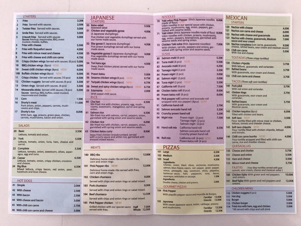 Menu at Pink Pepper restaurant, Rota, 20