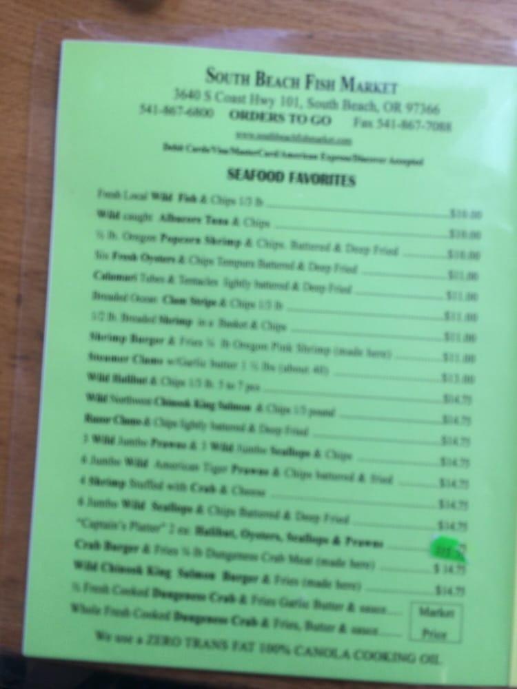 Menu at South Beach Fish Market restaurant, Newport