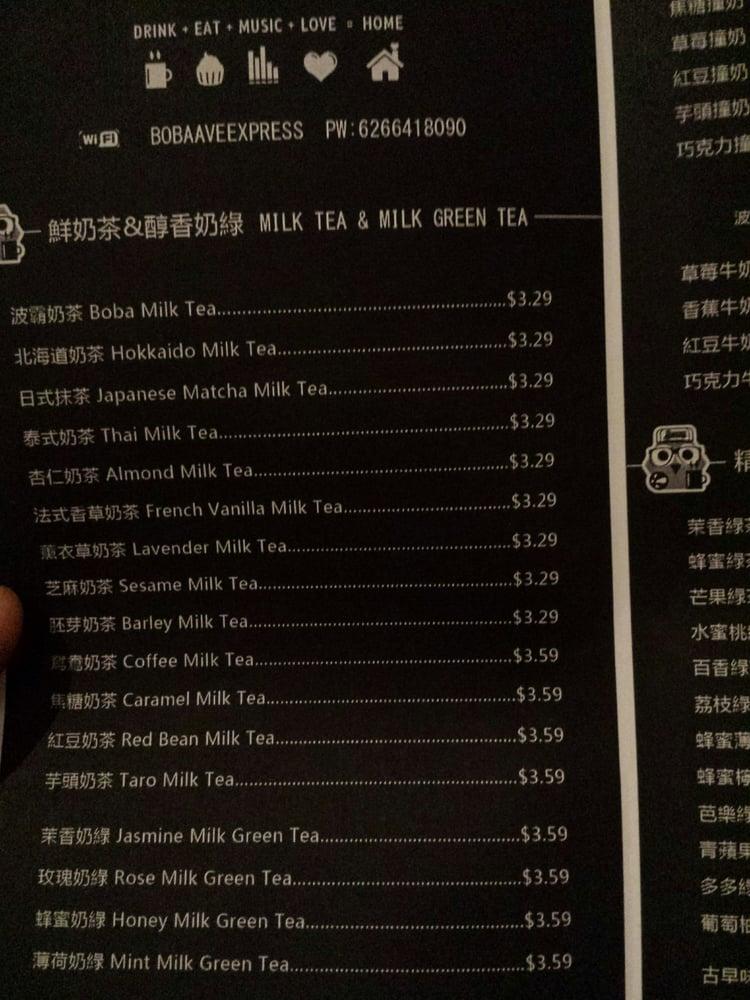 Menu at Boba Ave pub & bar, Arcadia