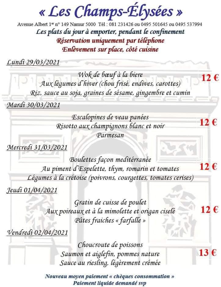 Menu at Les Champs Élysées, Namur, Avenue Albert Ier 149