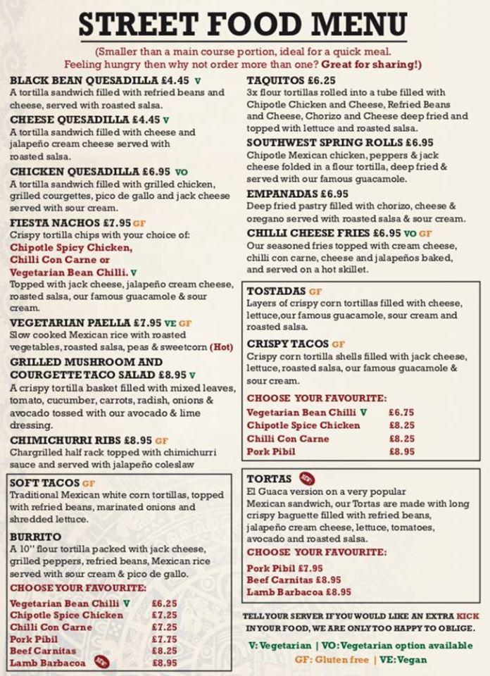 Menu at El Guaca Mexican Grill restaurant, Maldon