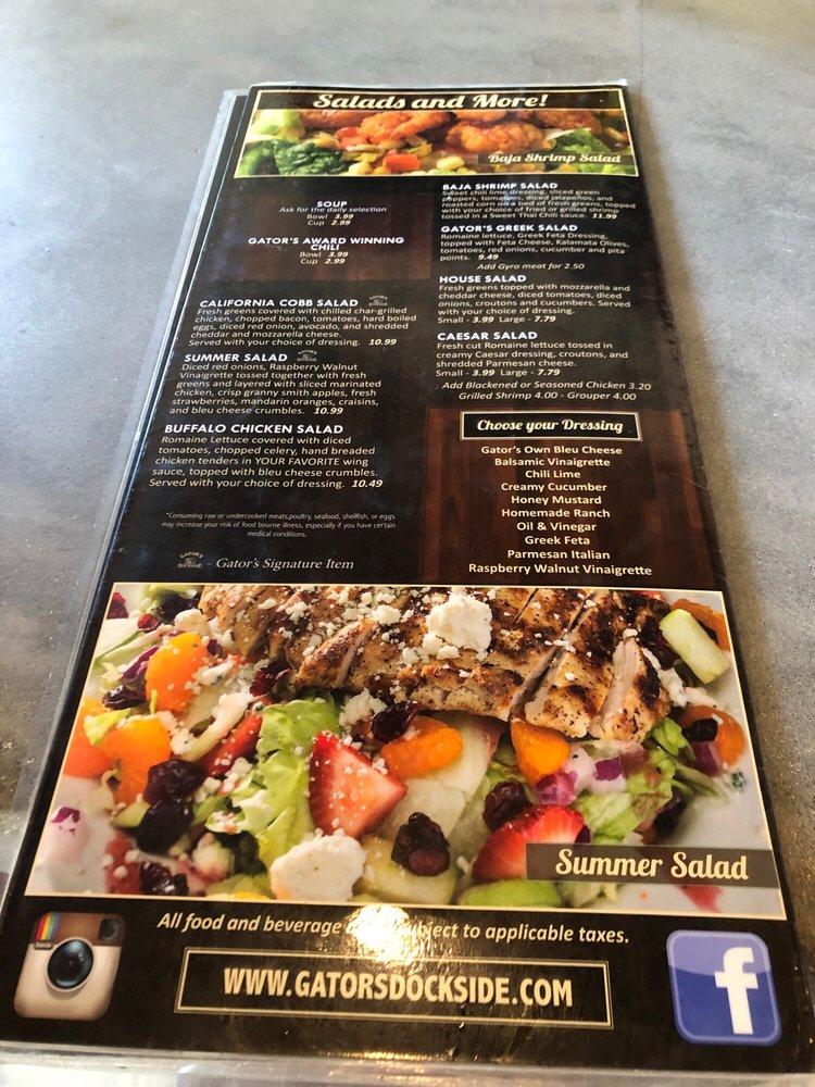 Menu at Gator's Portside Port Canaveral restaurant, Port Canaveral
