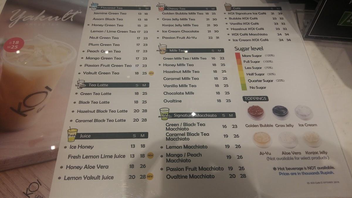 Menu at KOI Café BSB cafe, Bogor