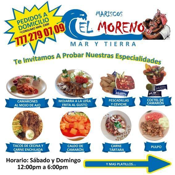 Menu at Mariscos El Moreno:Mar Y Tierra restaurant, Cuernavaca