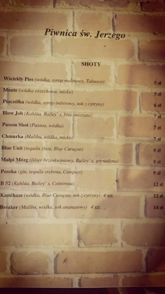 Menu at Piwnica Świętego Jerzego pub & bar, Gdańsk