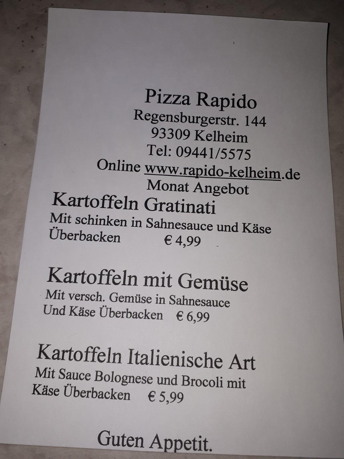Menu at Pizzeria Rapido, Kelheim