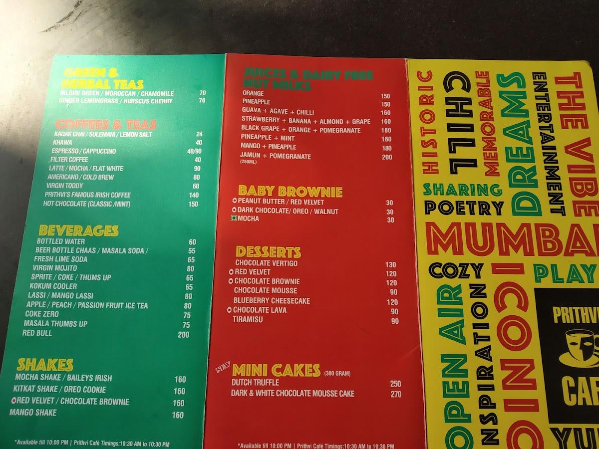 Menu at Prithvi Cafe, Mumbai, 20