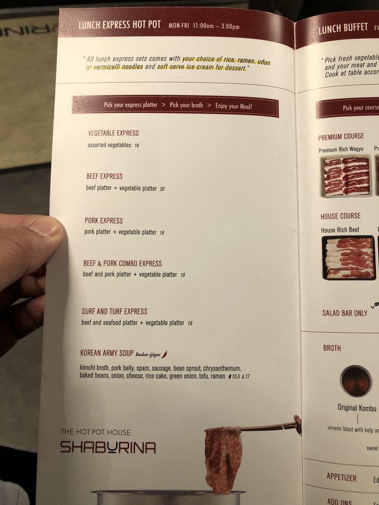 Menu at SHABURINA restaurant, Redmond