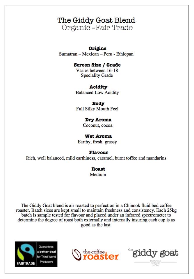 Menu at The Giddy Goat cafe, Keiraville