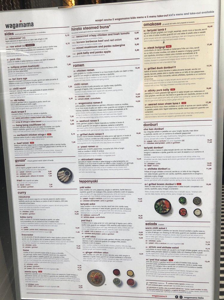 Menu at Wagamama restaurant, Milan, Via S. Pietro All'Orto
