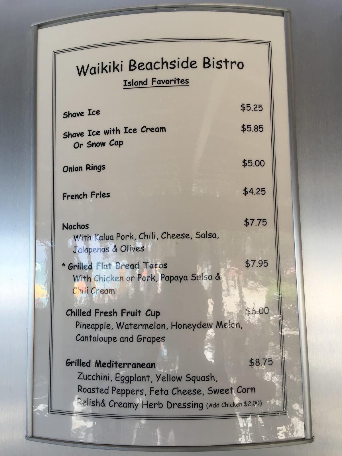 Menu at Waikiki Beachside Bistro BBQ, Honolulu, Kalākaua Ave
