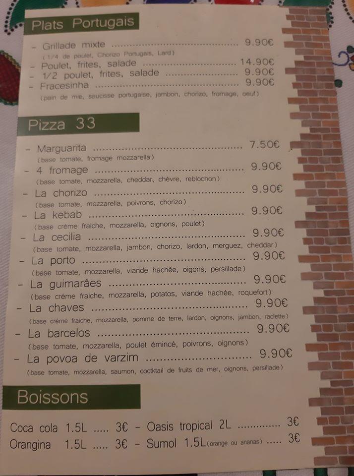 Menu at casa da Cécilia restaurant, Calais