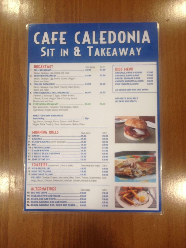 Menu at Caledonia Cafe & Bistro, Edinburgh