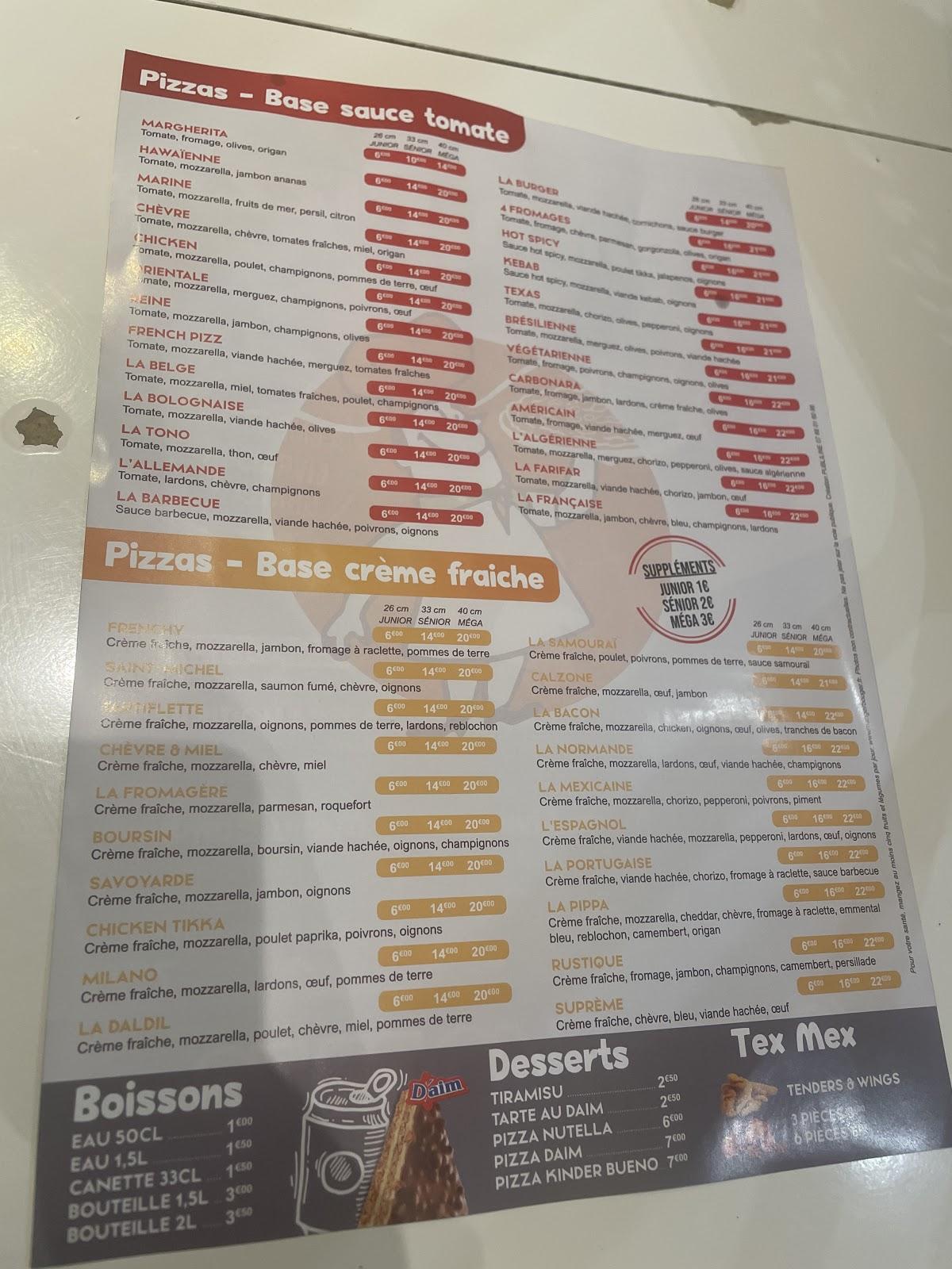 Menu au French pizz pizzeria, Malaunay