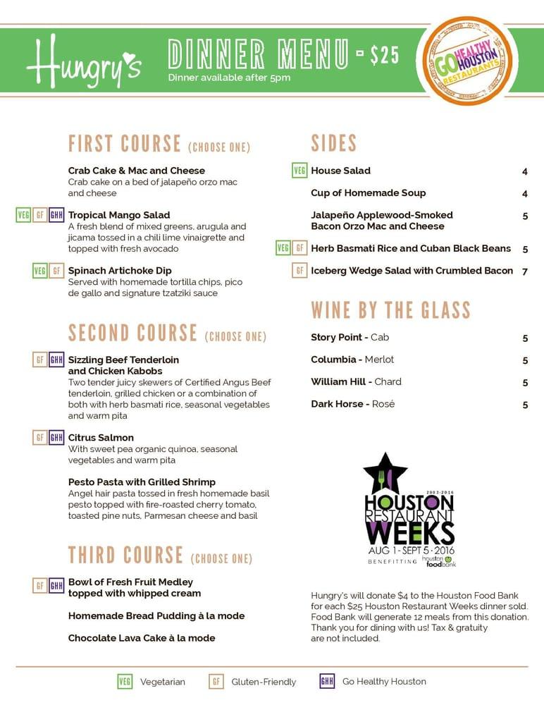 Carta del restaurante Hungry's, Houston, Memorial Dr