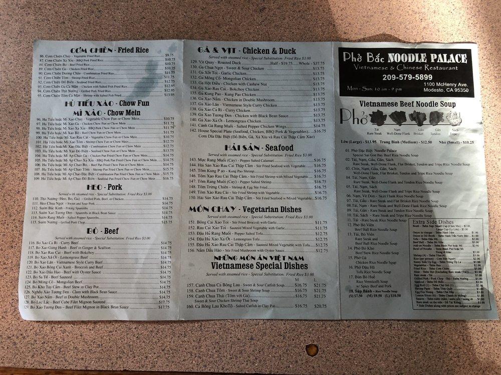 Menu at Pho Bac Noodle Palace restaurant, Modesto