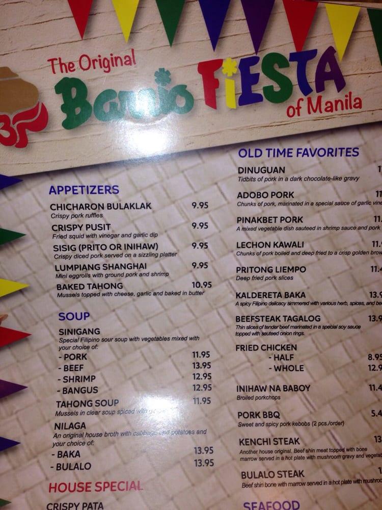 Menu at The Original Barrio Fiesta of Manila, Los Angeles, Nordhoff St