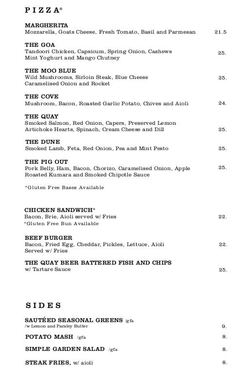 Menu at The Quay pub & bar, Whangarei