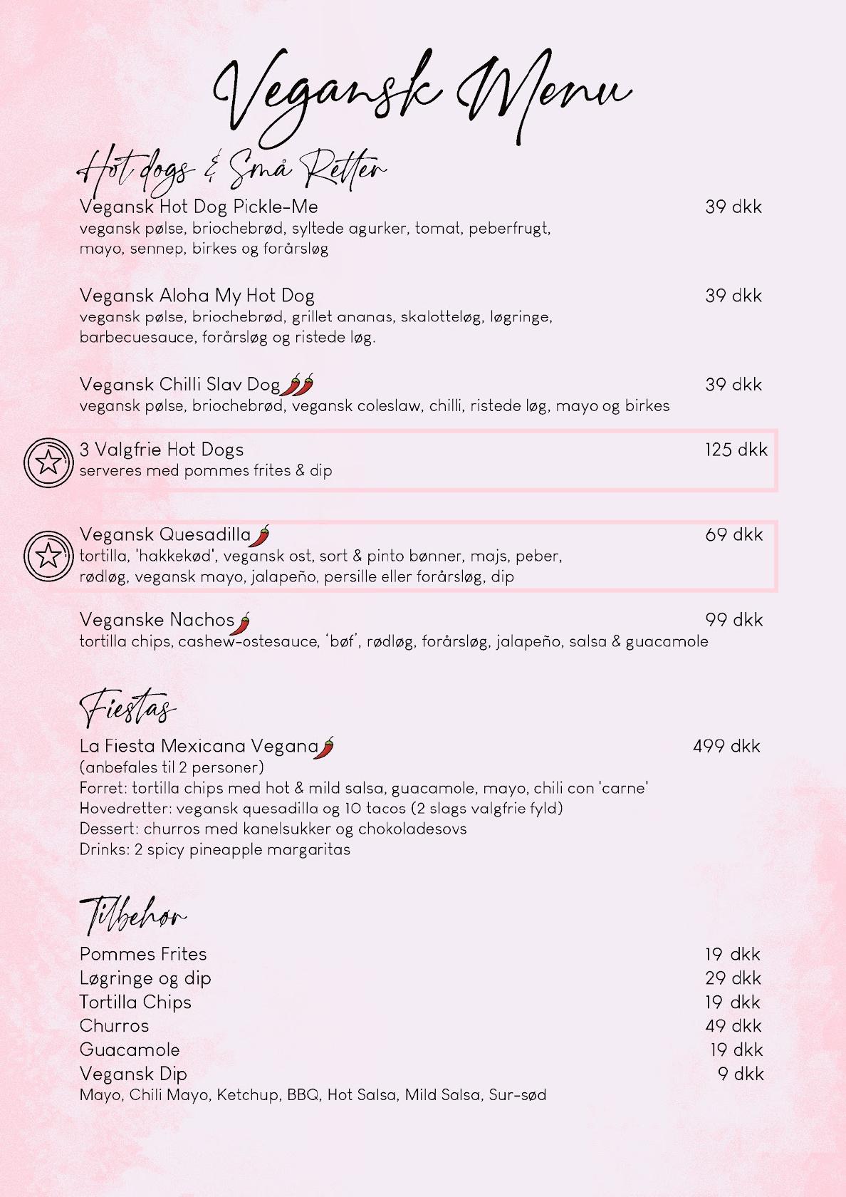 Menu at Tipsy restaurant, Aarhus