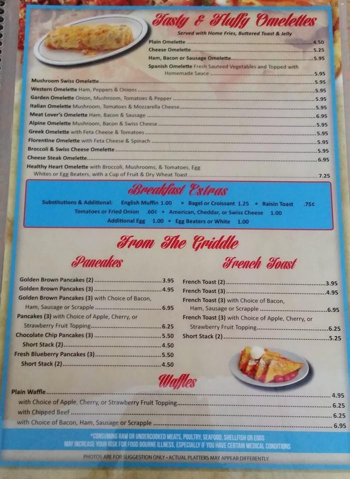 Menu at Village Square Diner restaurant, Shermans Dale