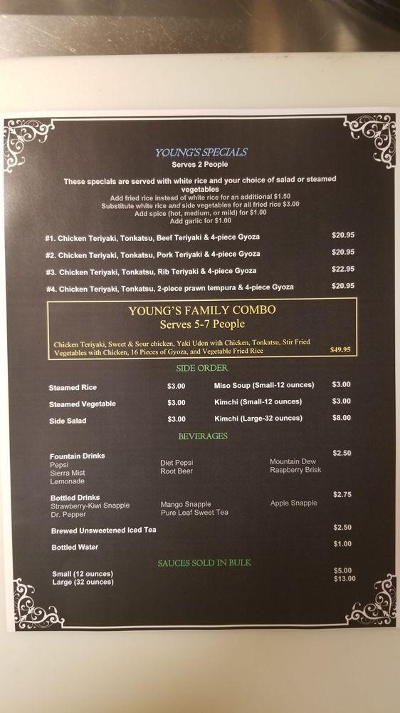 Menu at Young's Teriyaki restaurant, Yelm