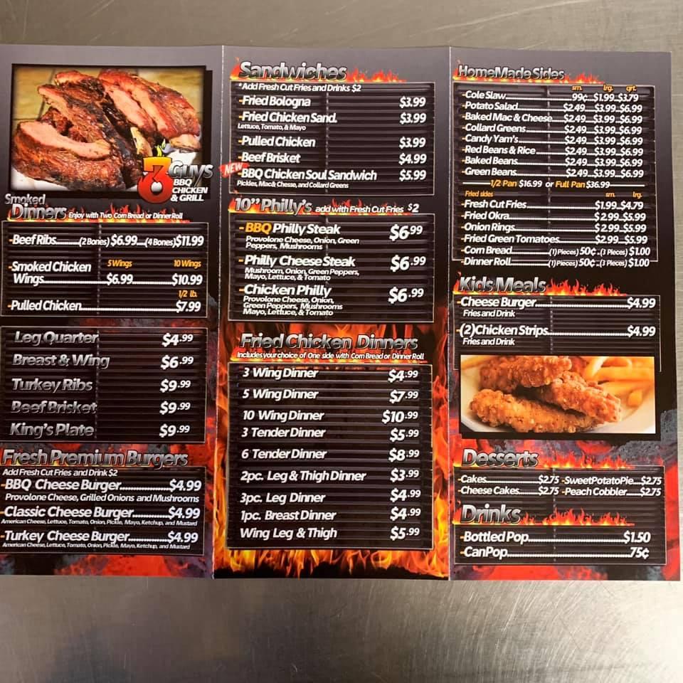 Menu at 3 GUYS BBQ & Broasted BBQ'd CHICKEN, Dayton