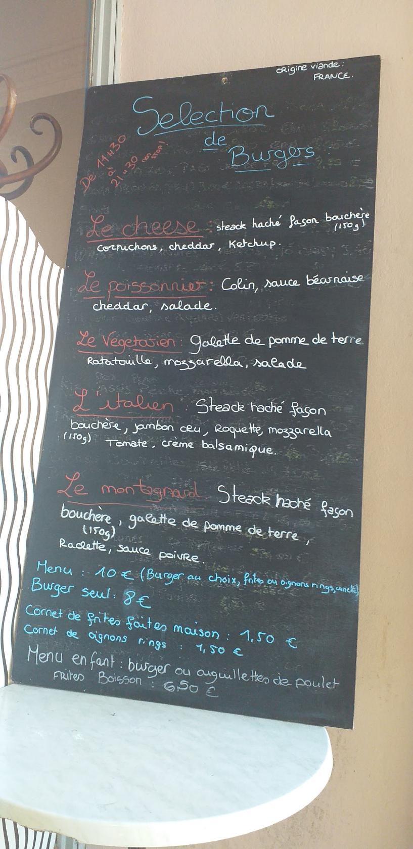 Menu at Café de France, Les Mées