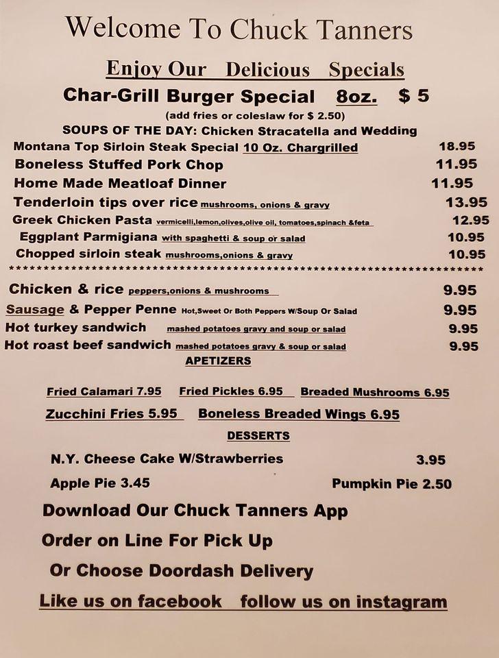 Menu at Chuck Tanners Restaurant, New Castle