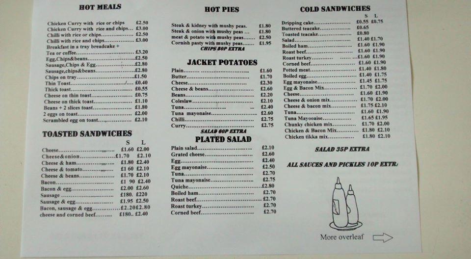 Menu at Cob & Crumb fast food, Sheffield