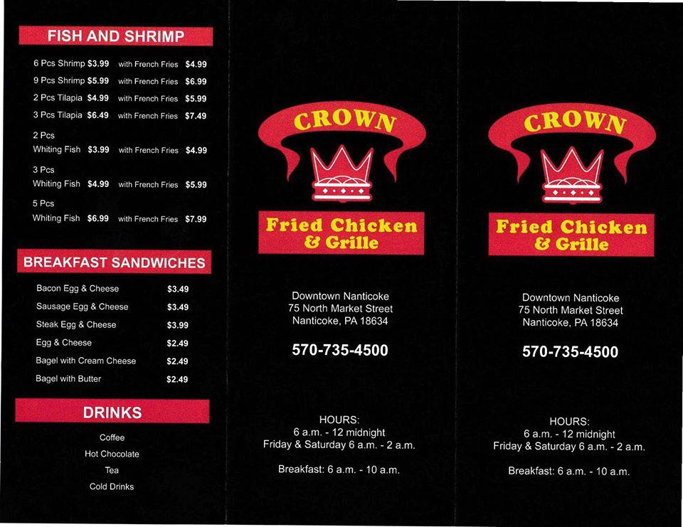 Menu at Crown Fried Chicken fast food, Nanticoke