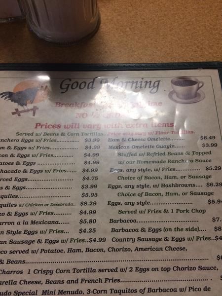 Menu at Fina's Coffee Shop restaurant, Brownsville