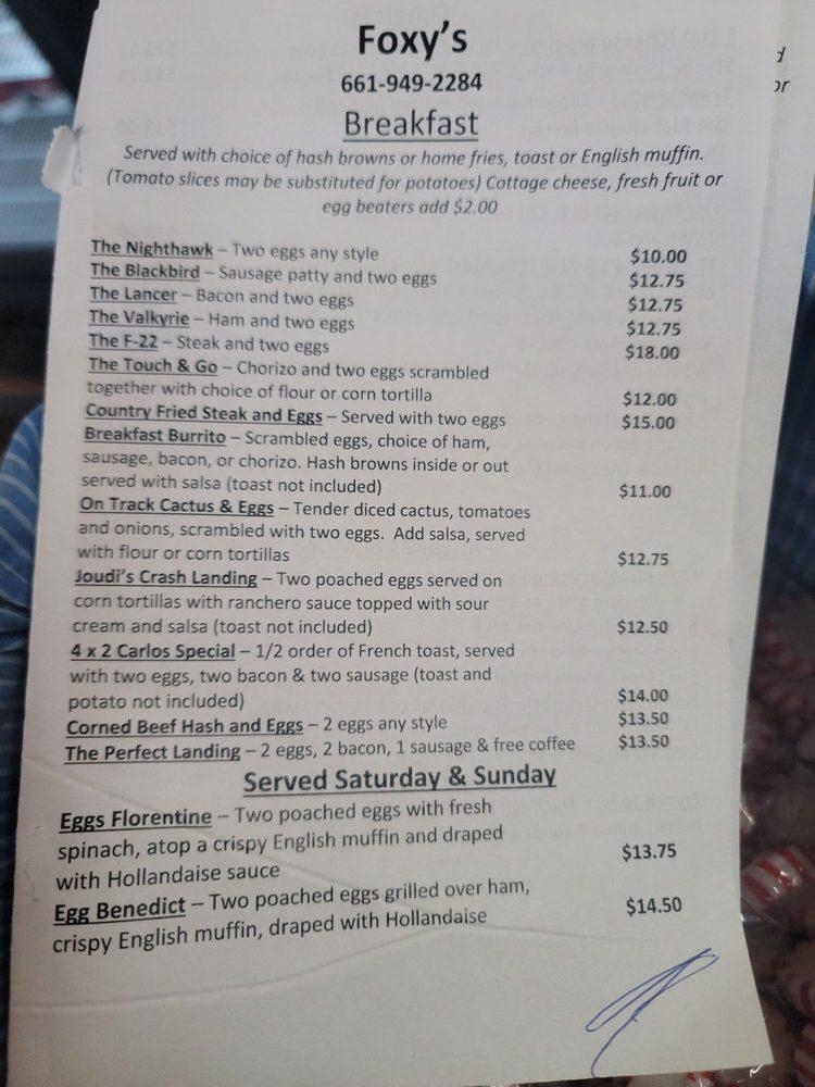 Menu at Foxy's Landing & Restaurant, Lancaster