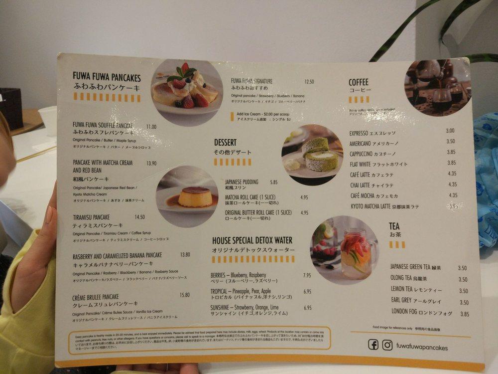 Menu at Fuwa Fuwa Dessert Cafe, Toronto, 408 Bloor St W