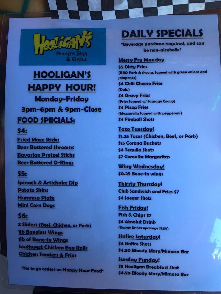 Menu at Hooligan's Sports Bar and Grill, Vancouver