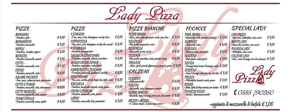 Menu at Lady Pizza pizzeria, Massa